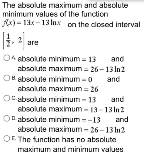 Solved The absolute maximum and absolute minimum values of | Chegg.com