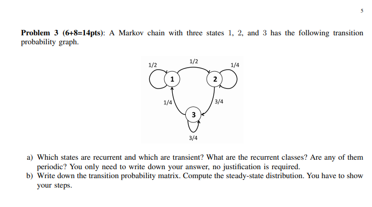 Solved Problem 3 (6+8=14pts): A Markov chain with three | Chegg.com