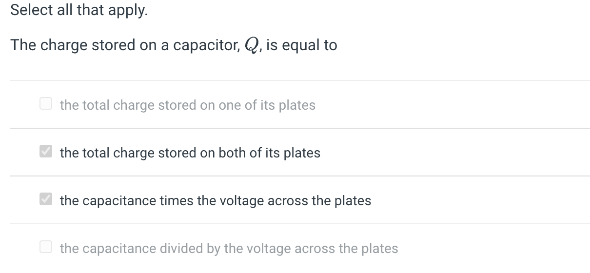 Solved Select all that apply. The charge stored on a | Chegg.com