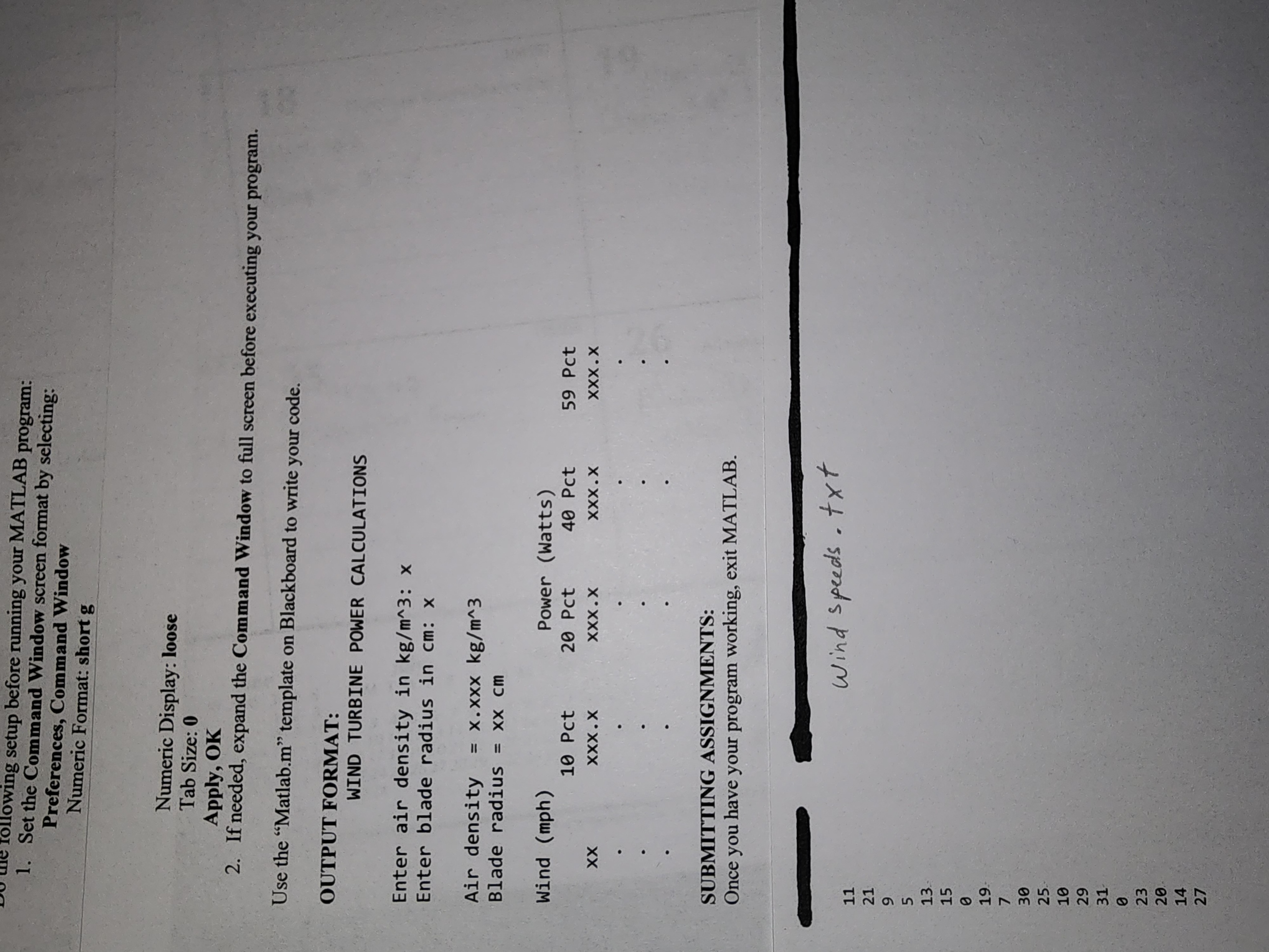HOMEWORK 12: WIND TURBINE POWER CALCULATIONS (MATLAB, | Chegg.com