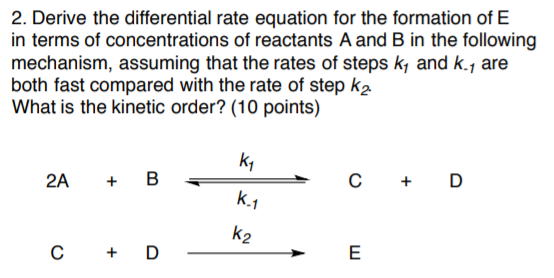 Solved 2. Derive the differential rate equation for the | Chegg.com