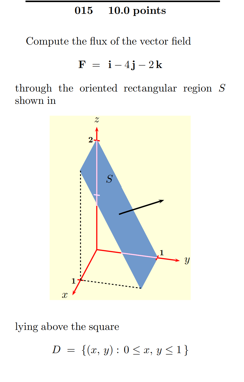 Solved 015 10.0 points Compute the flux of the vector field | Chegg.com