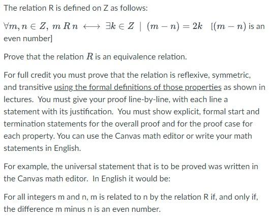 Solved The relation R is defined on Z as follows: Vm, n e Z, | Chegg.com