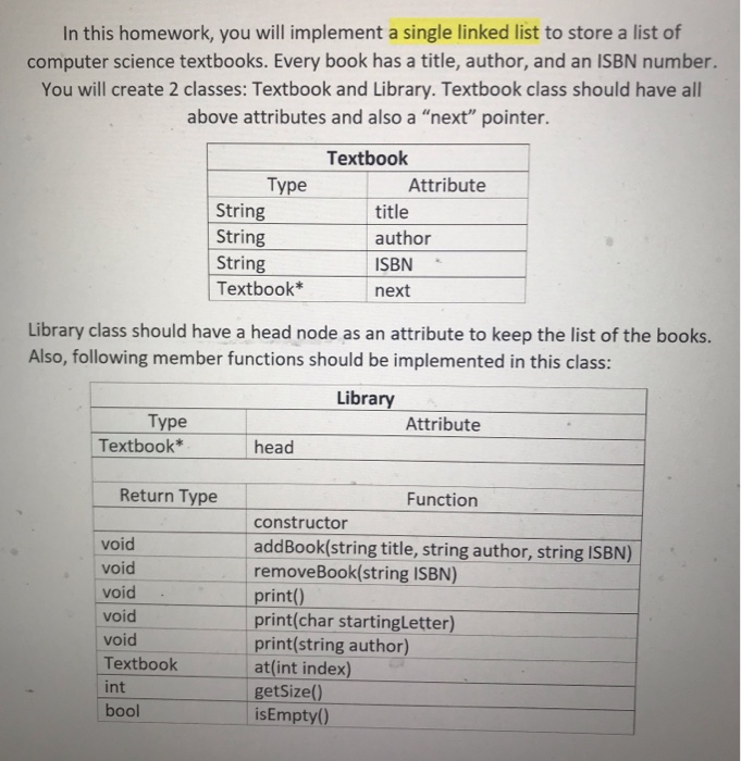 Solved In This Homework You Will Implement A Single Linked Chegg