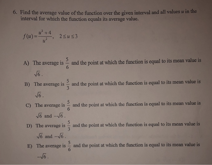 Solved 6. Find the average value of the function over the | Chegg.com