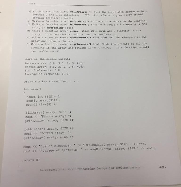 Solved Name a) Write a function named fillArray ( ) to fill | Chegg.com