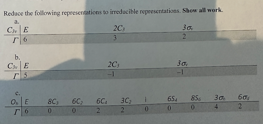 Solved Reduce The Following Representations To Irreducible
