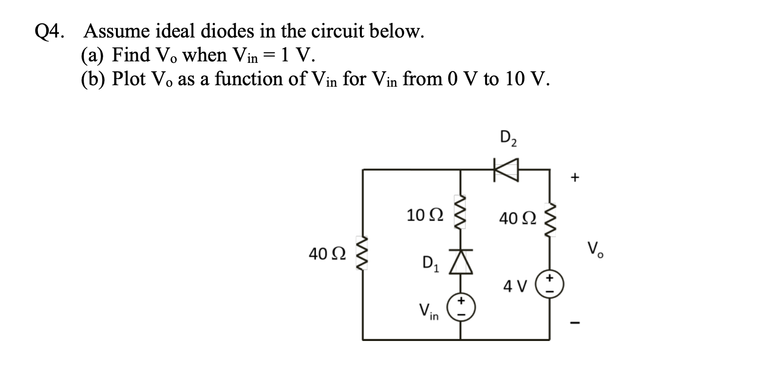 Solved Q4. Assume ideal diodes in the circuit below. (a) | Chegg.com