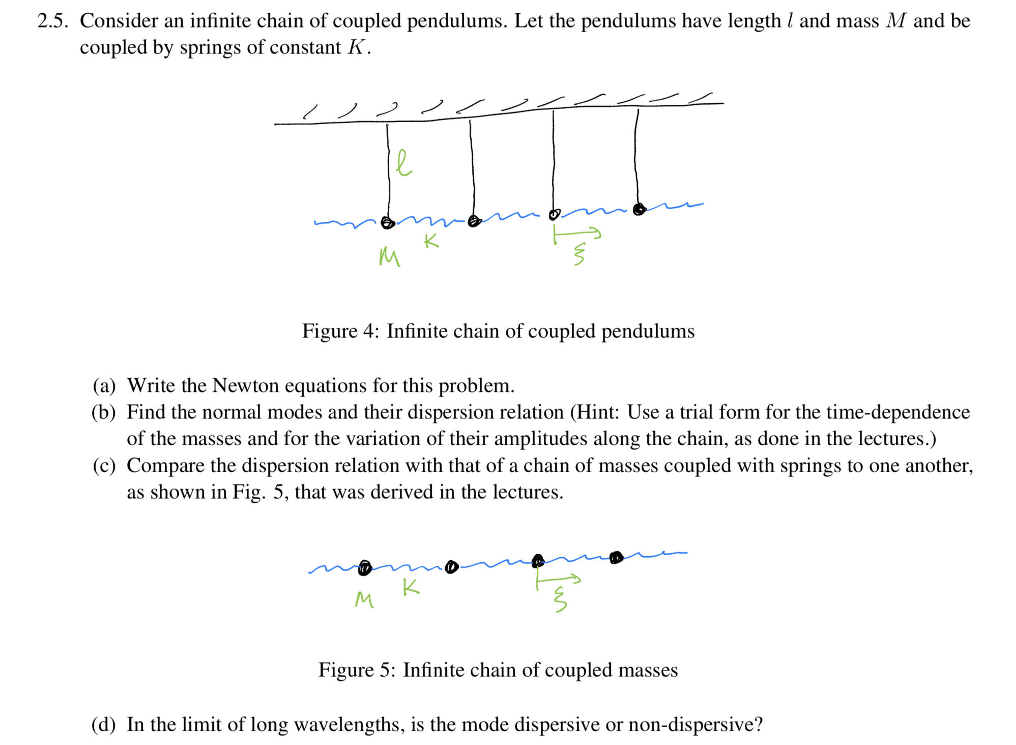 Solved 2.5. Consider an infinite chain of coupled pendulums. | Chegg.com
