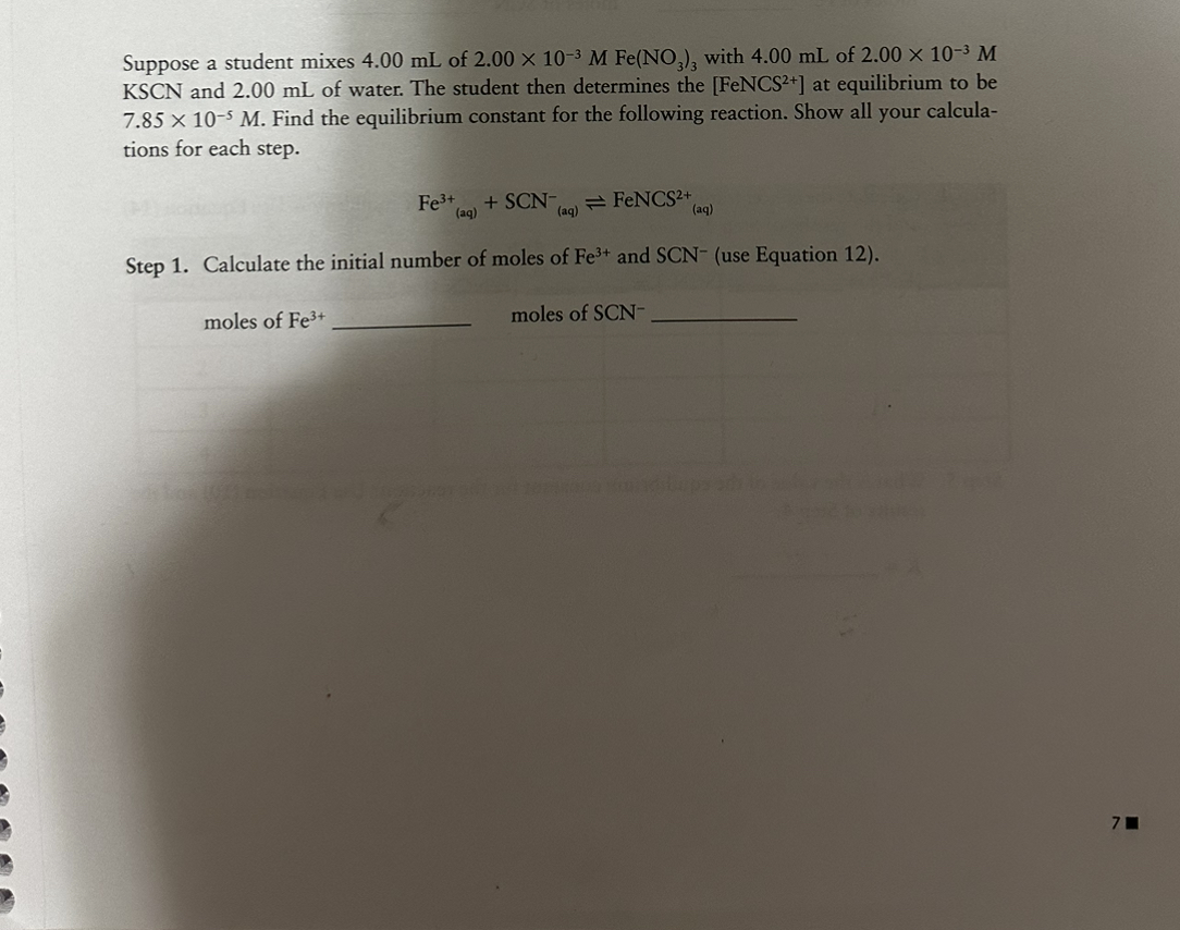 Solved Suppose a student mixes 4.00 mL of 2.00×10−3MFe(NO3)3 | Chegg.com