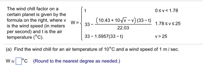 Solved The wind chill factor on a certain planet is given by | Chegg.com