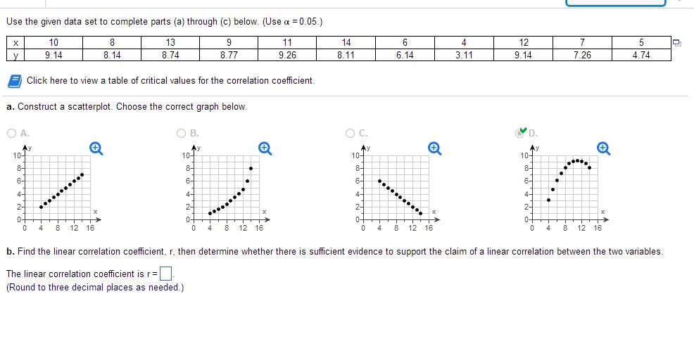 Solved Use the given data set to complete parts? | Chegg.com
