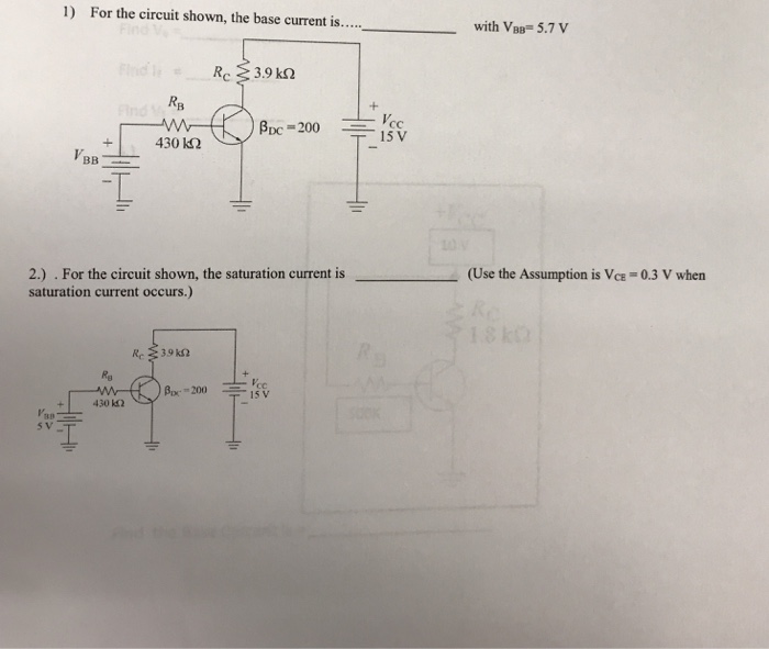Solved 1) For the circuit shown, the base current is.... | Chegg.com