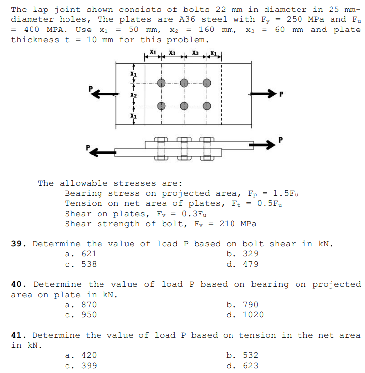 Solved The lap joint shown consists of bolts 22 mm in | Chegg.com