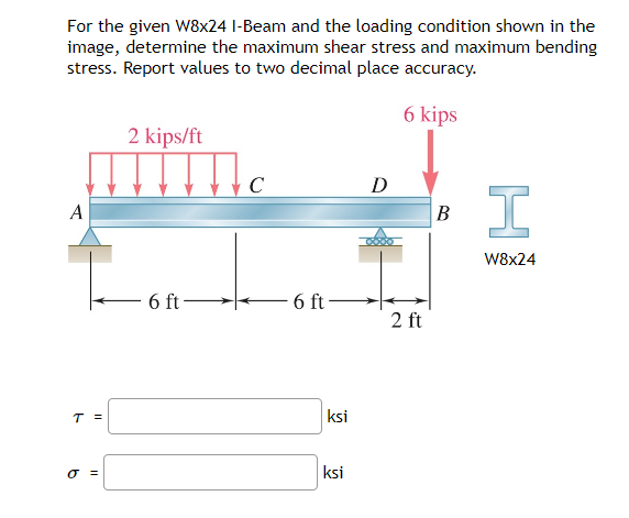 Solved For the given W8×24 I-Beam and the loading condition | Chegg.com
