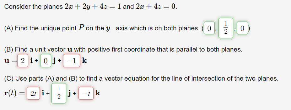 Solved Consider the planes 2x+2y+4z=1 and 2x+4z=0. (A) Find | Chegg.com