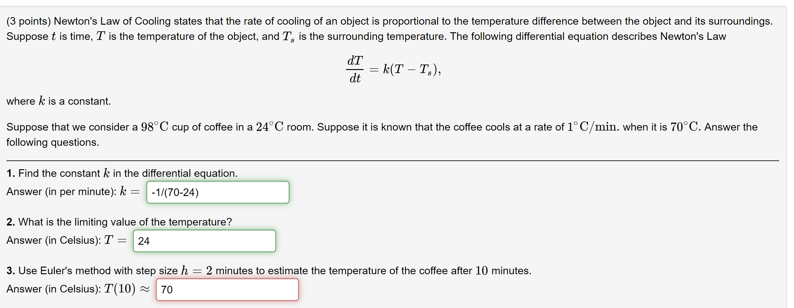 Solved (3 points) Newton's Law of Cooling states that the | Chegg.com