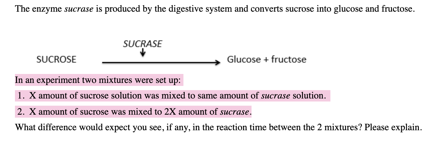 Solved The enzyme sucrase is produced by the digestive | Chegg.com