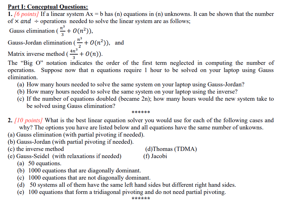 Part I: Conceptual Questions: 1. [6 points] If a | Chegg.com
