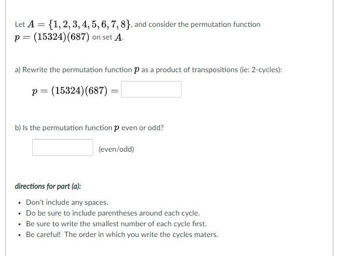 Solved Let A = {1,2,3,4,5,6,7,8), and consider the | Chegg.com