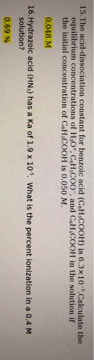Solved 15.The acid-dissociation constant for benzoic acid | Chegg.com