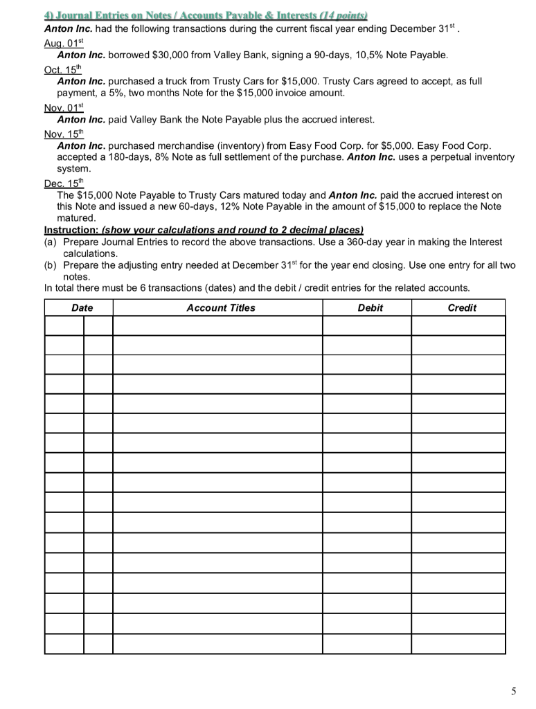 Solved 4) Journal Entries on Notes / Accounts Payable & | Chegg.com
