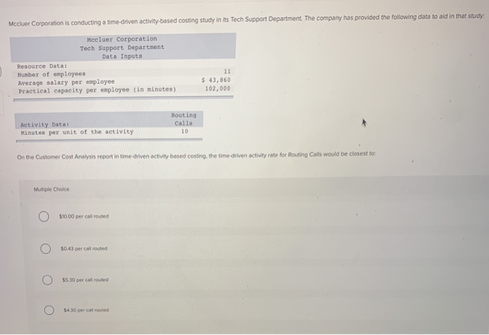 Solved ation is conducting a time driven activity-based | Chegg.com