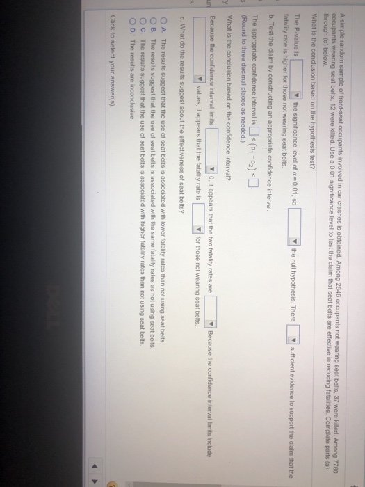 Solved sample of front-seat occupants involved in car | Chegg.com