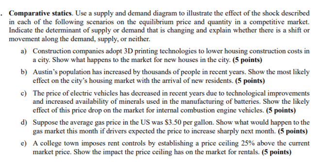 Solved Comparative statics. Use a supply and demand diagram | Chegg.com