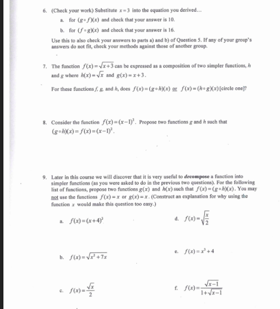 Solved Functions 3: Compositions of Functions Model 1: Word | Chegg.com