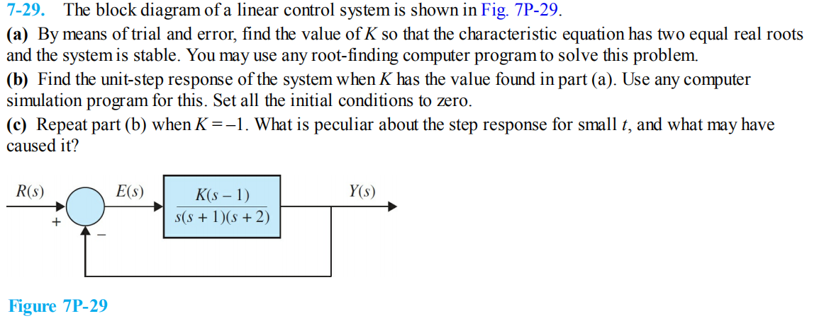 Solved 7-29. The block diagram of a linear control system is | Chegg.com