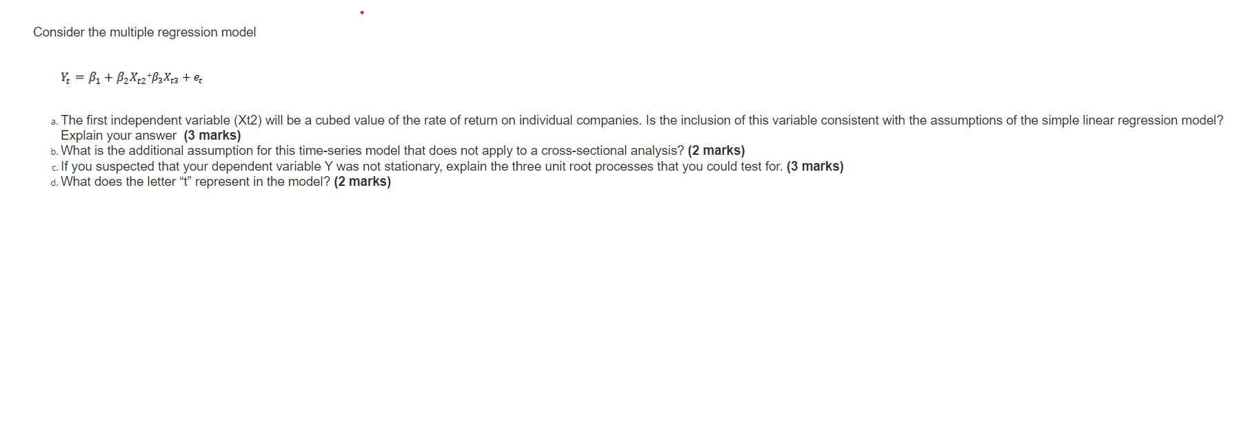 Solved Consider the multiple regression model Y = B1 + B2X42 | Chegg.com