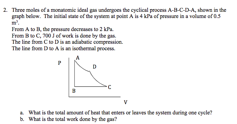Solved 2. Three moles of a monatomic ideal gas undergoes the | Chegg.com