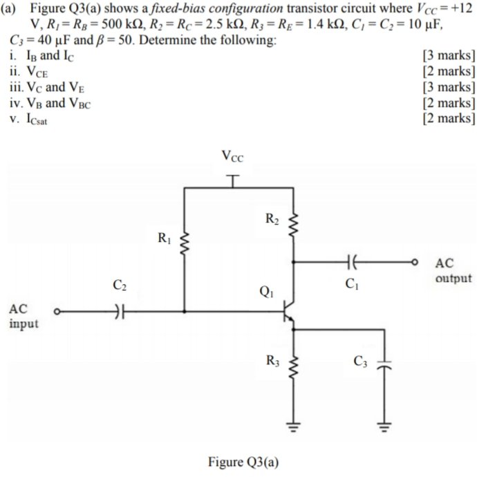 Solved (a) Figure Q3(a) shows a fixed-bias configuration | Chegg.com