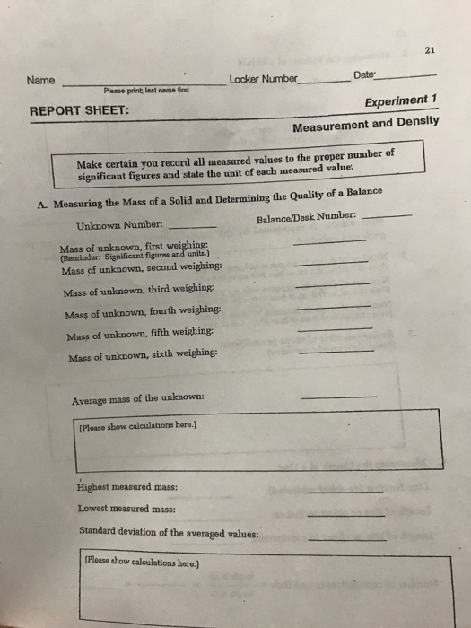 21 Name Locker Number Date Please print last first | Chegg.com