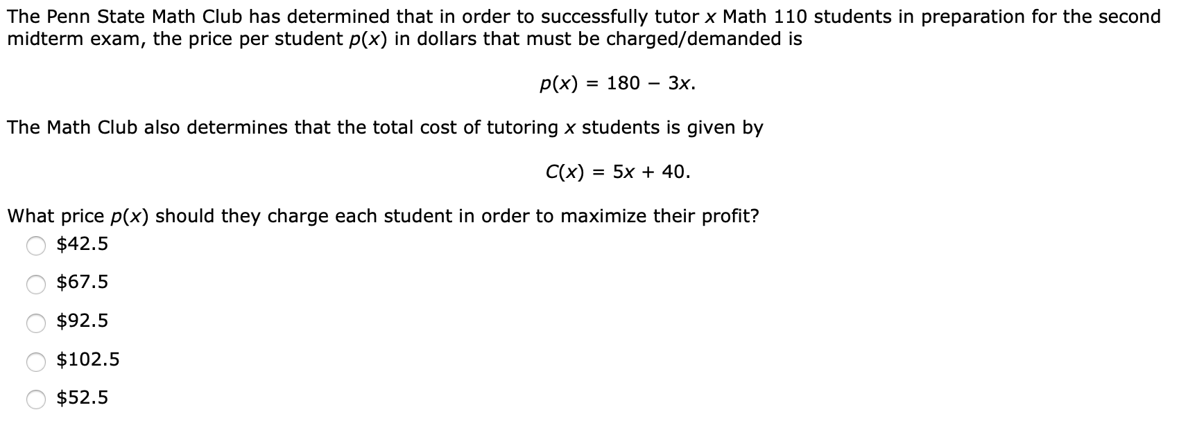 Solved The Penn State Math Club has determined that in order | Chegg.com