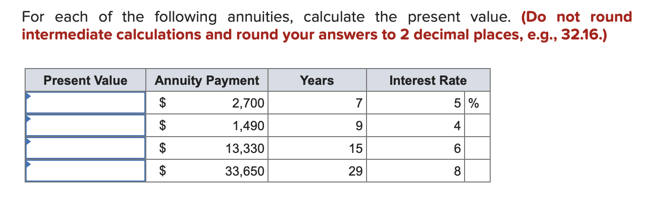 Solved For each of the following, compute the present value: | Chegg.com