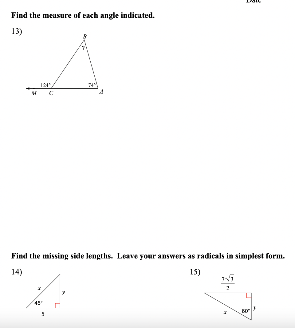 Solved Find the measure of each angle indicated. 13) B 124° | Chegg.com