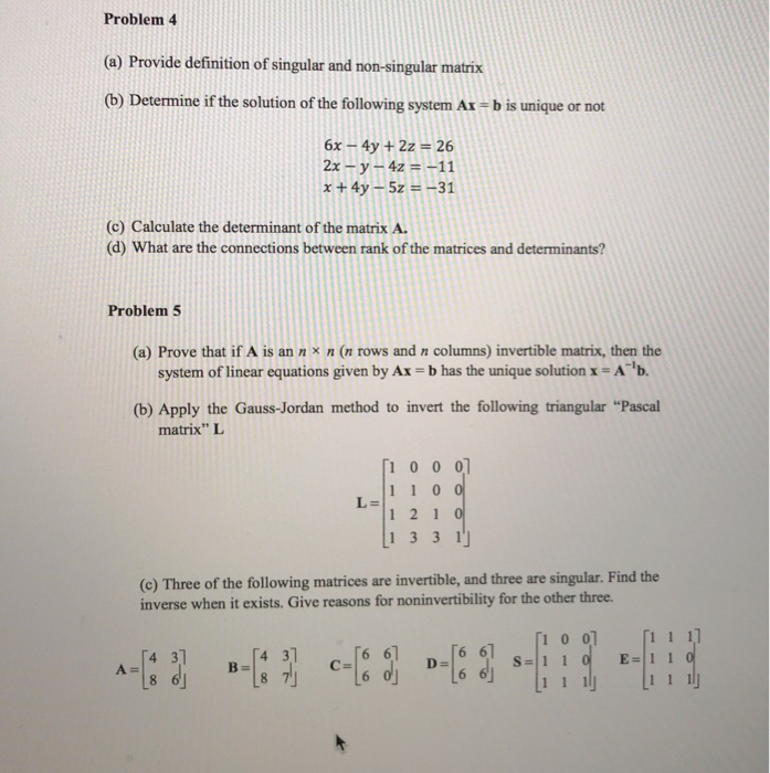 Solved Problem 4 (a) Provide definition of singular and | Chegg.com