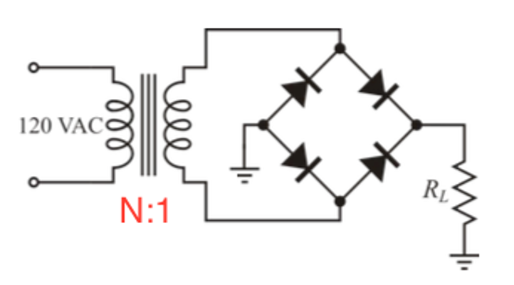 Solved A full wave, 4 diode bridge rectifier circuit with a | Chegg.com
