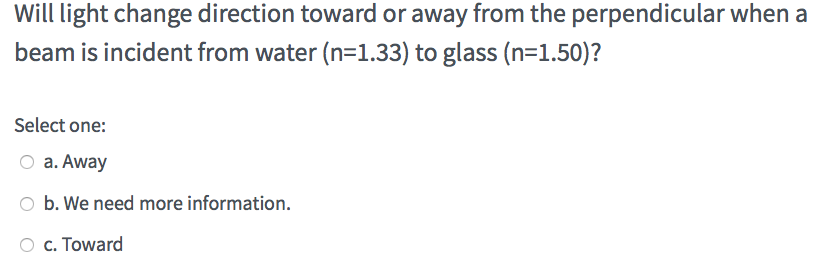 Solved Will light change direction toward or away from the | Chegg.com