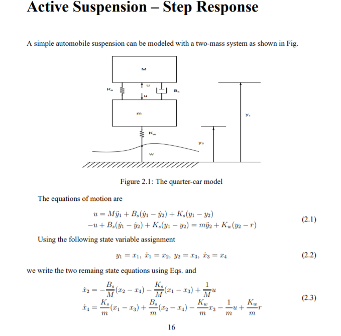 Solved Active Suspension – Step Response A simple automobile | Chegg.com