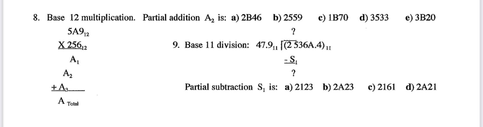 Solved 5A912 8. Base 12 multiplication. Partial addition A, | Chegg.com