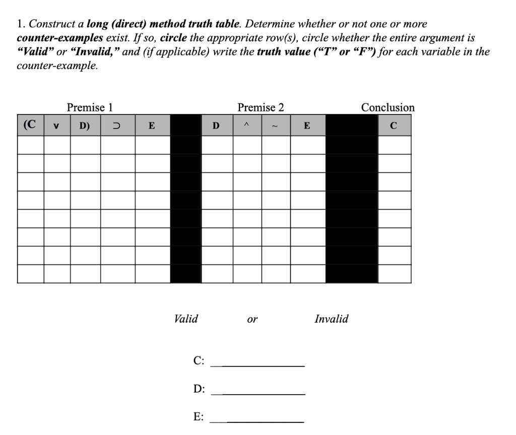 1. Construct a long (direct) method truth table. | Chegg.com