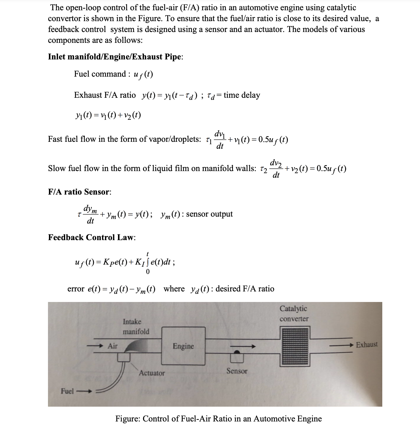 Solved The open-loop control of the fuel-air (F/A) ratio in | Chegg.com