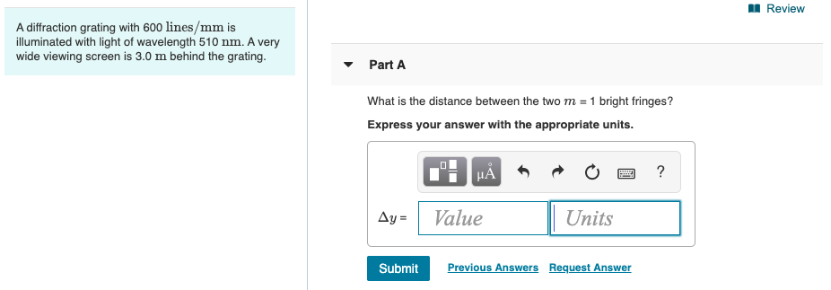Solved Review A diffraction grating with 600 lines/mm is | Chegg.com