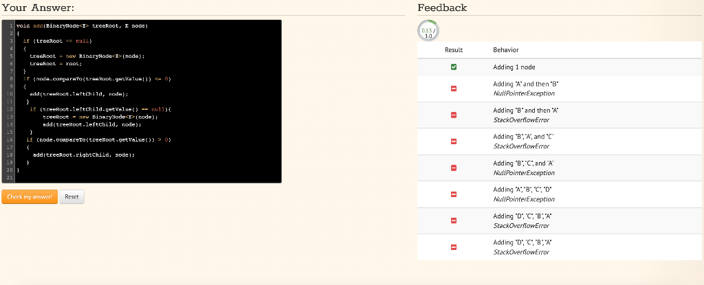 Solved X1225: Complete add() for Binary Search Tree The add | Chegg.com