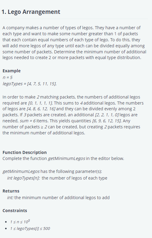 Solved A company makes a number of types of legos. They have | Chegg.com