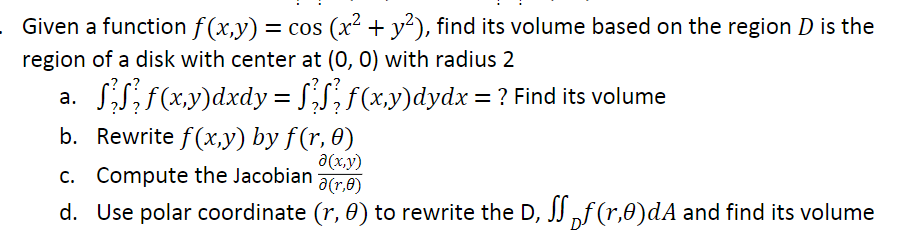 Solved a. . Given a function f(x,y) = cos (x2 + y²), find | Chegg.com