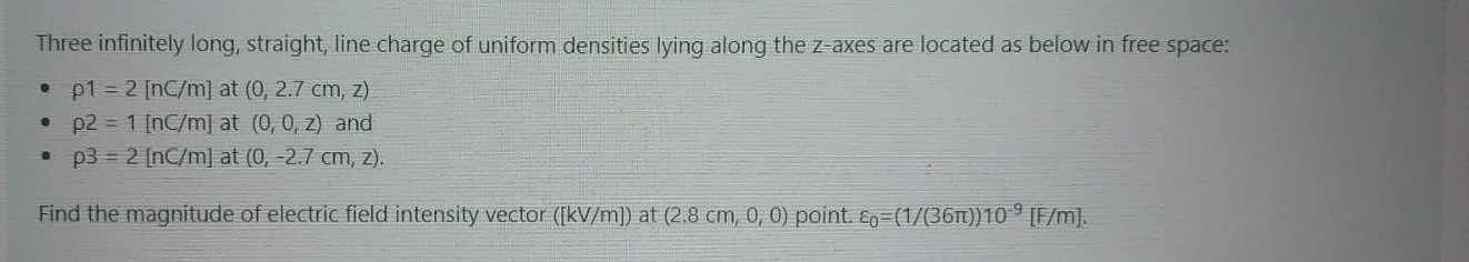 Solved Three infinitely long, straight, line charge of | Chegg.com
